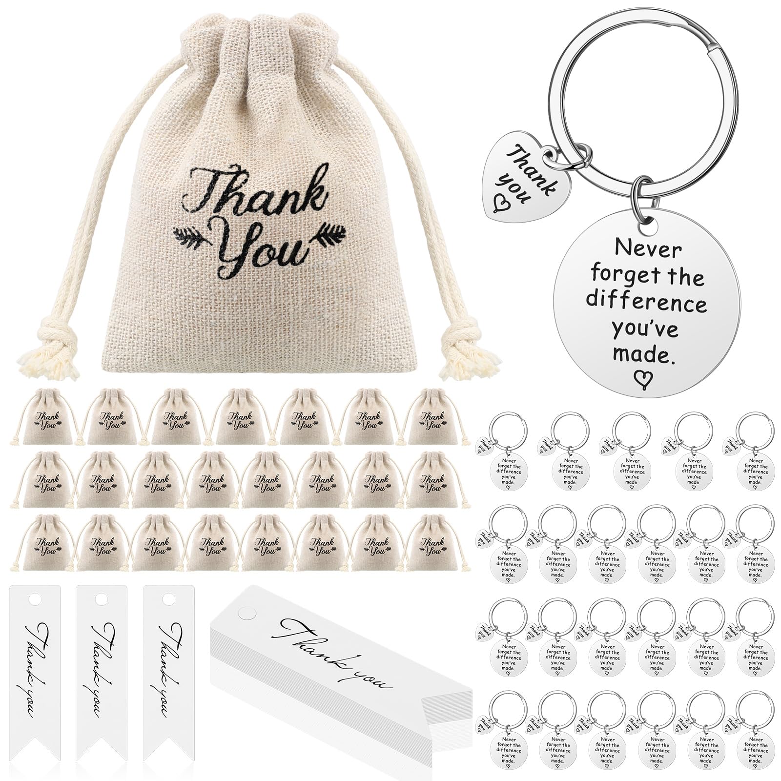 Huquary 72 Pcs Employee Appreciation Gifts Bulk Thank You Keychain Include Coworker Appreciation Keychains Drawstring Bags Thank You Tags For Office Teacher Nurse Graduation Team Gifts