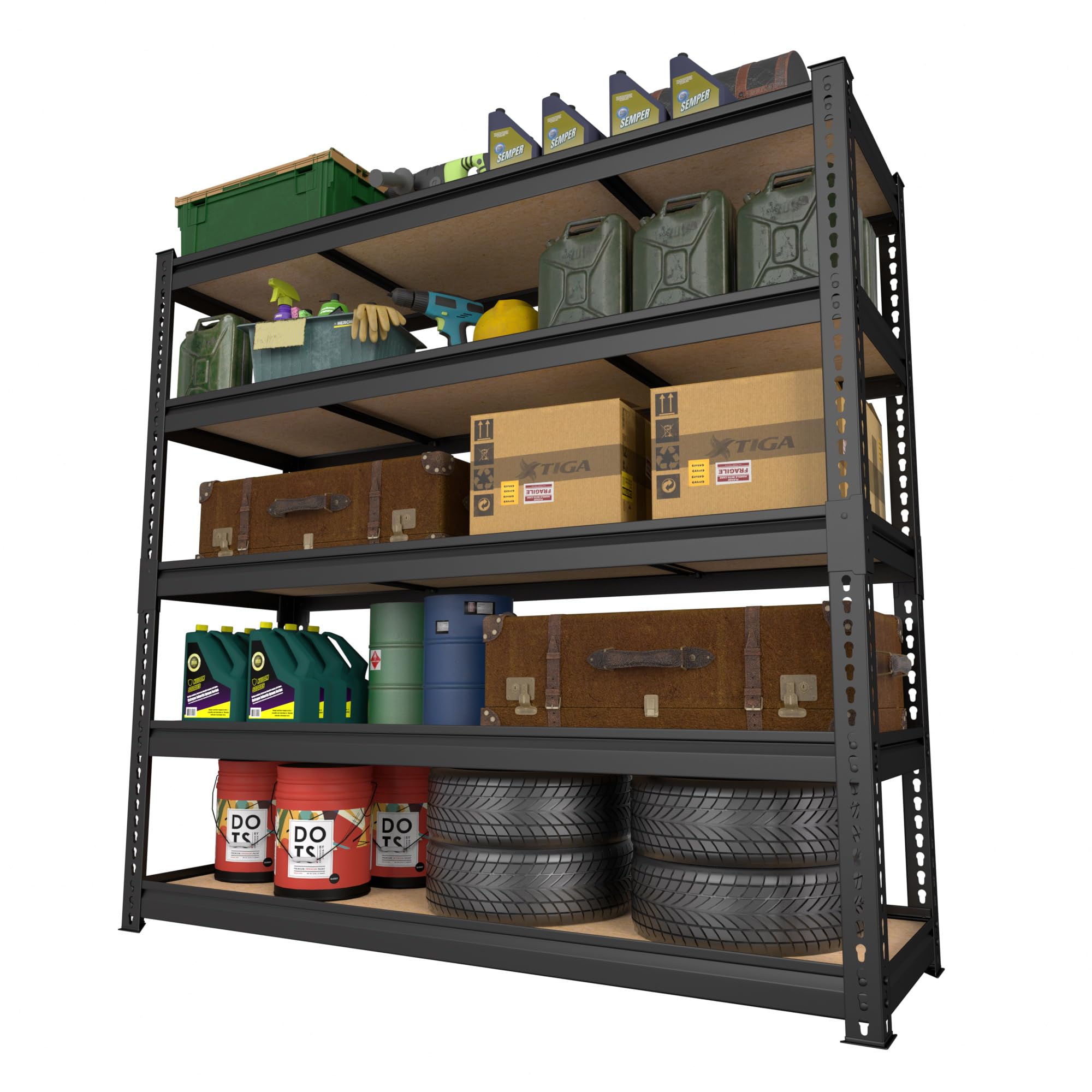 MUPATER 47.83" W x 23.82" D x 72.05" H Metal Storage Shelves, 5 Tier Shelves and Adjustable Shelves, Garage Shelving Unit, Standing Utility Shelf Racks for Garage Warehouse Kitchen