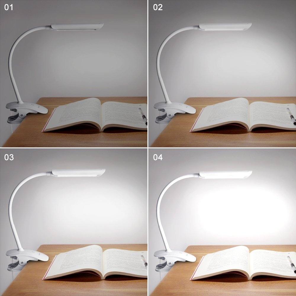 KEDSUM 7W Dimmable LED Clip on Lamp, Flexible Gooseneck Clip on Reading Light with 3-Level Dimmer, Touch-Sensitive Control Panel, Clamp Lamp for Desk