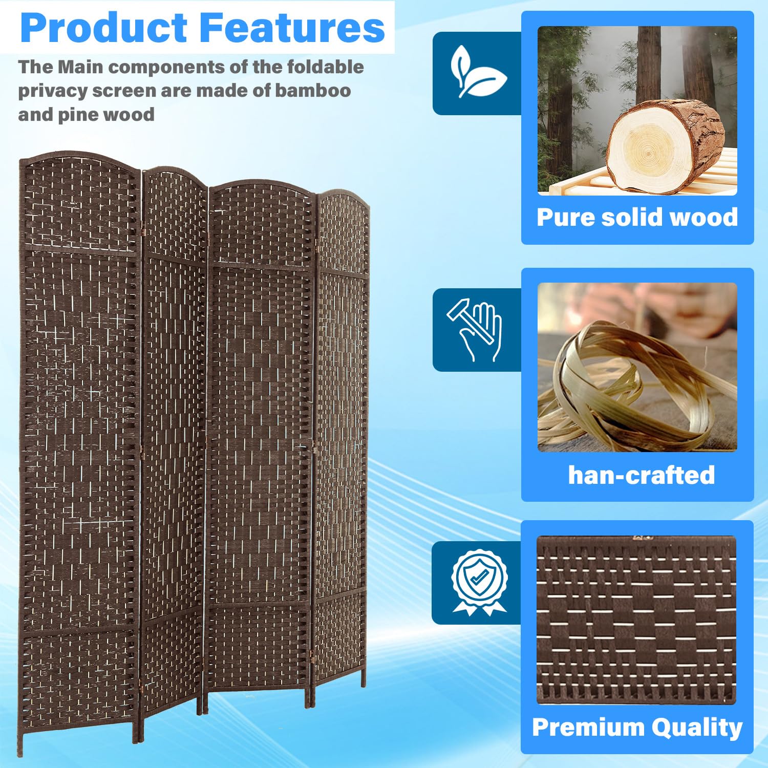 Room Divider Privacy Screen 70.6" Wall Divider Folding Privacy Screens Room Divider Wall Portable Partition Room Divider Separator,4 Panel