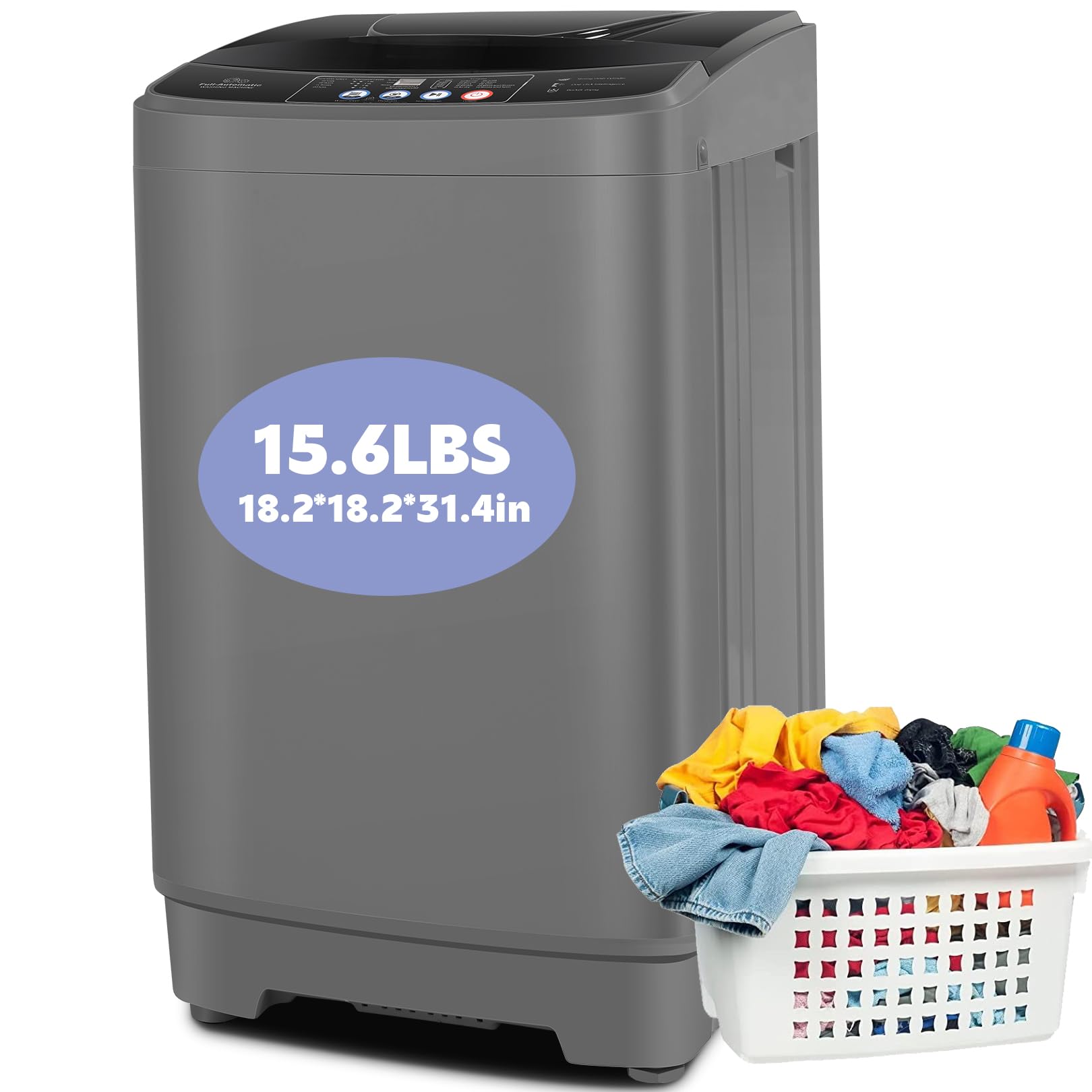 Nictemaw Portable Washing Machine, 15.6Lbs Capacity Full-Automatic Portable Washer with Drain Pump, 2.1Cu.ft Washer and Dryer Combo with LED Display, 10 Programs & 8 Water Levels for Apartment Dorms