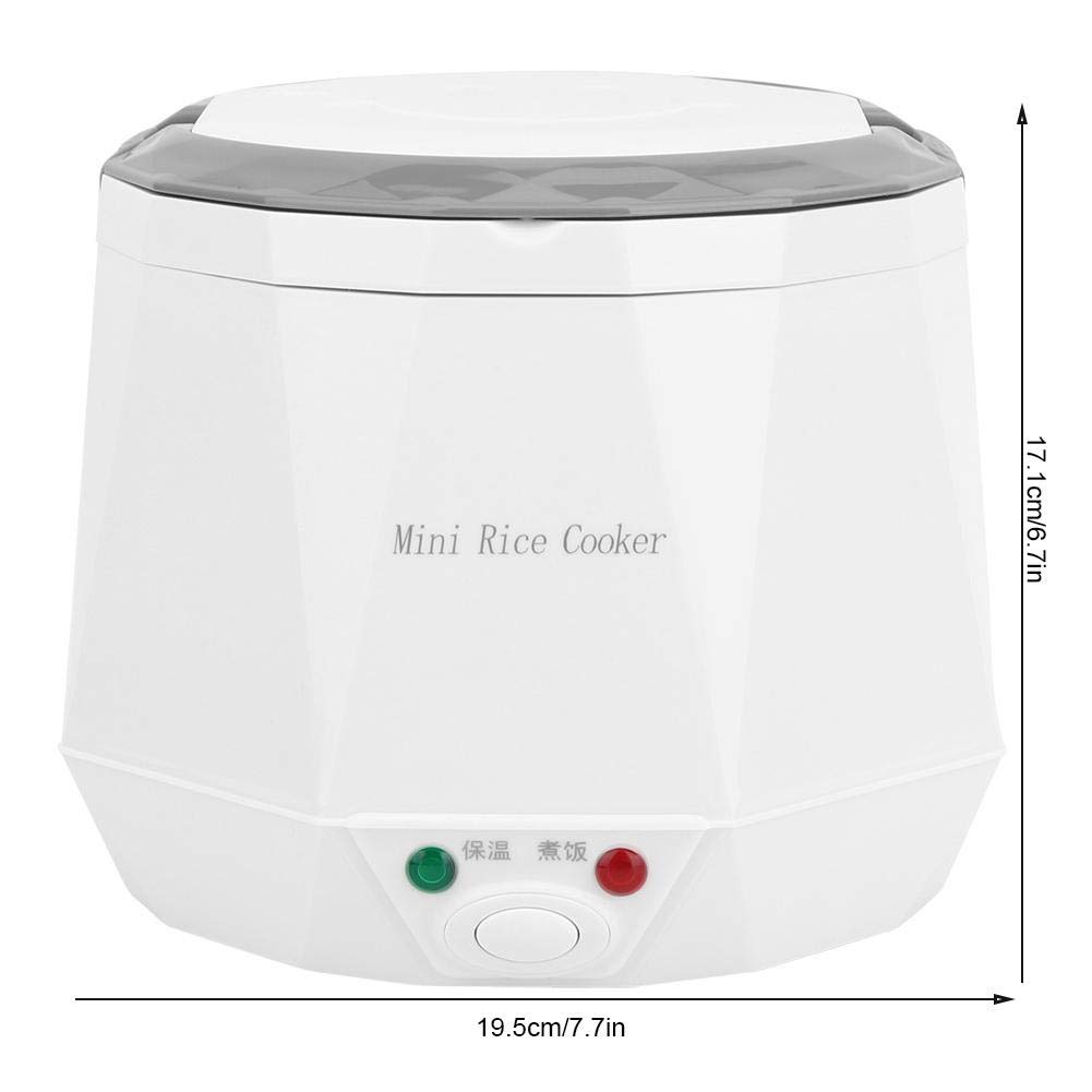 Junlucki 1.6 L Mini Rice Cooker - 12V Electric Food Steamer - Household Multi Cooker Portable Rice Cooking Steaming Pot for Car/Home/Travel - Kitchen Tool Instant Keep Warm (White)