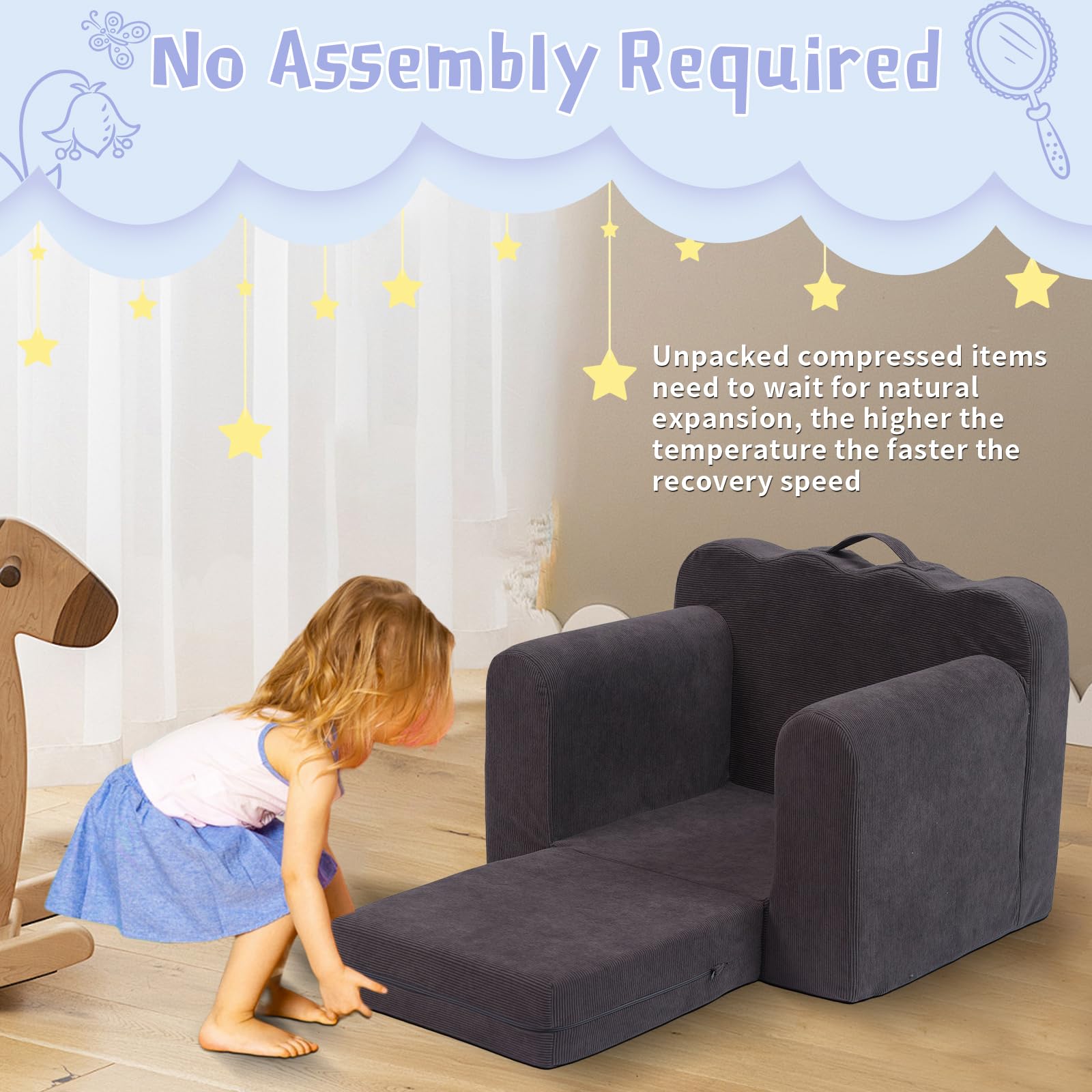 Parkside Wind Toddler Folding Couch,2-in-1 Flower Shaped Sofa Convertible Sofa Recliner, Comfortable Flip-up Sofa, Suitable for 0-2 Years Old Toddler Couch(Gray)…