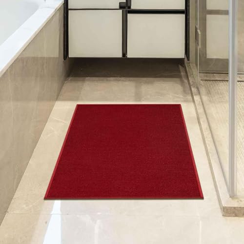 Sweet Home Stores Sweethome Collection Solid Design Rubberback Area Rug/Mat, 2'3" x 3', Red