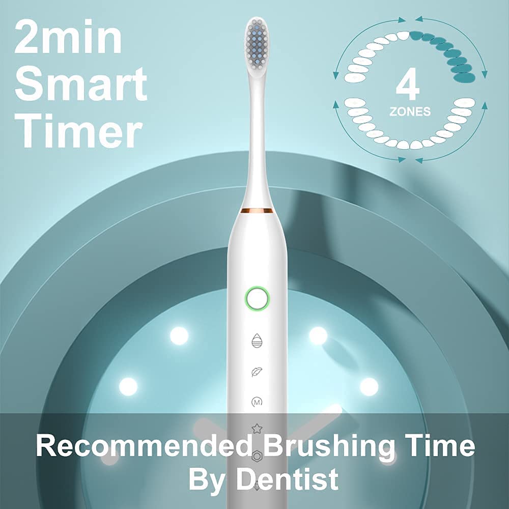 KLiHDSM 2 Pack Electric Toothbrushes Sonic Toothbrush Whitening with 8 Brush Heads, 6 Cleaning Modes and Smart Timer, for Adults Rechargeable Waterproof Cleaning Toothbrushes Black+Pink