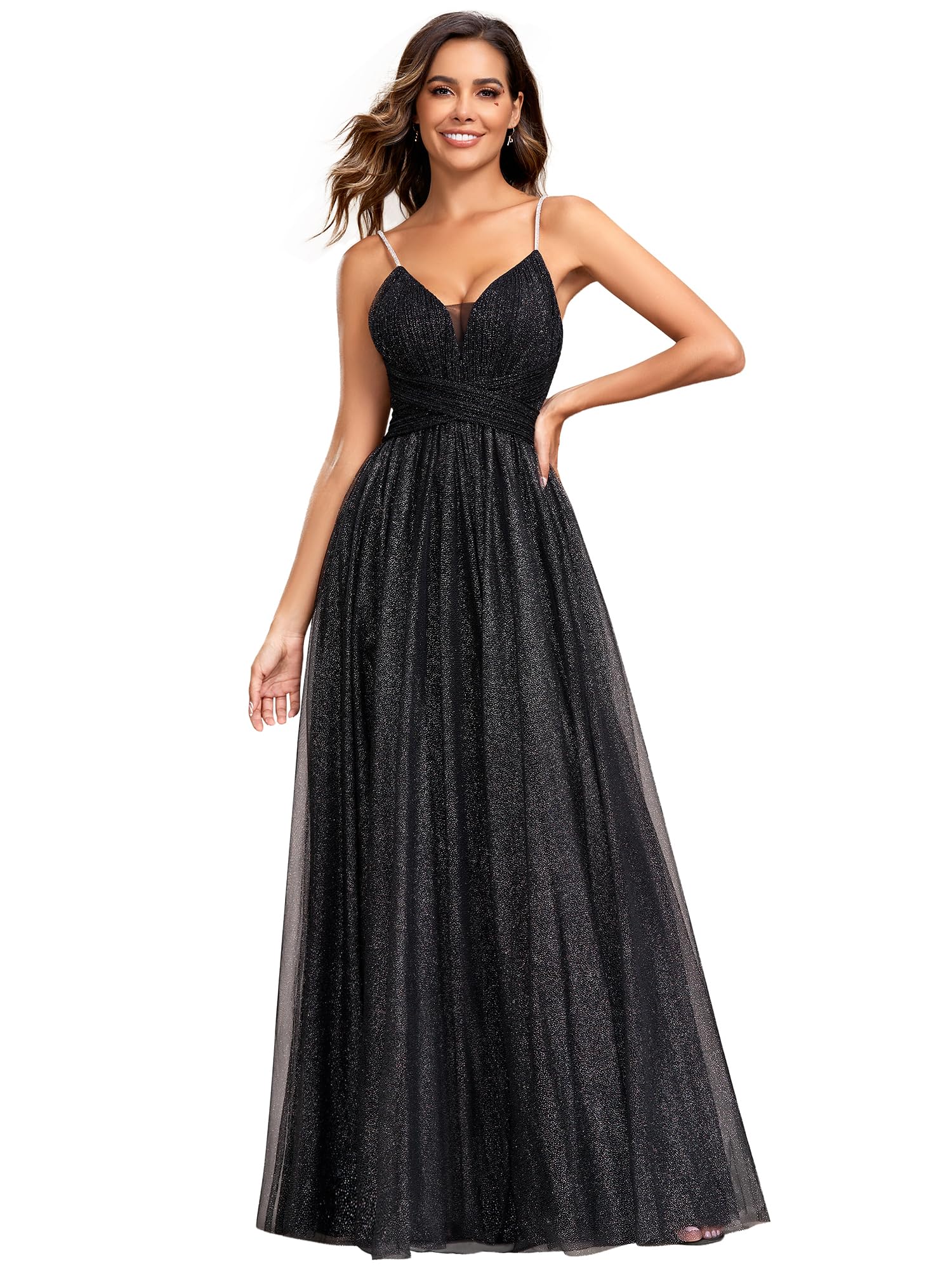 Ever-Pretty Women's V Neck A Line Backless Floor Length Mother of The Bride Dress Black US12