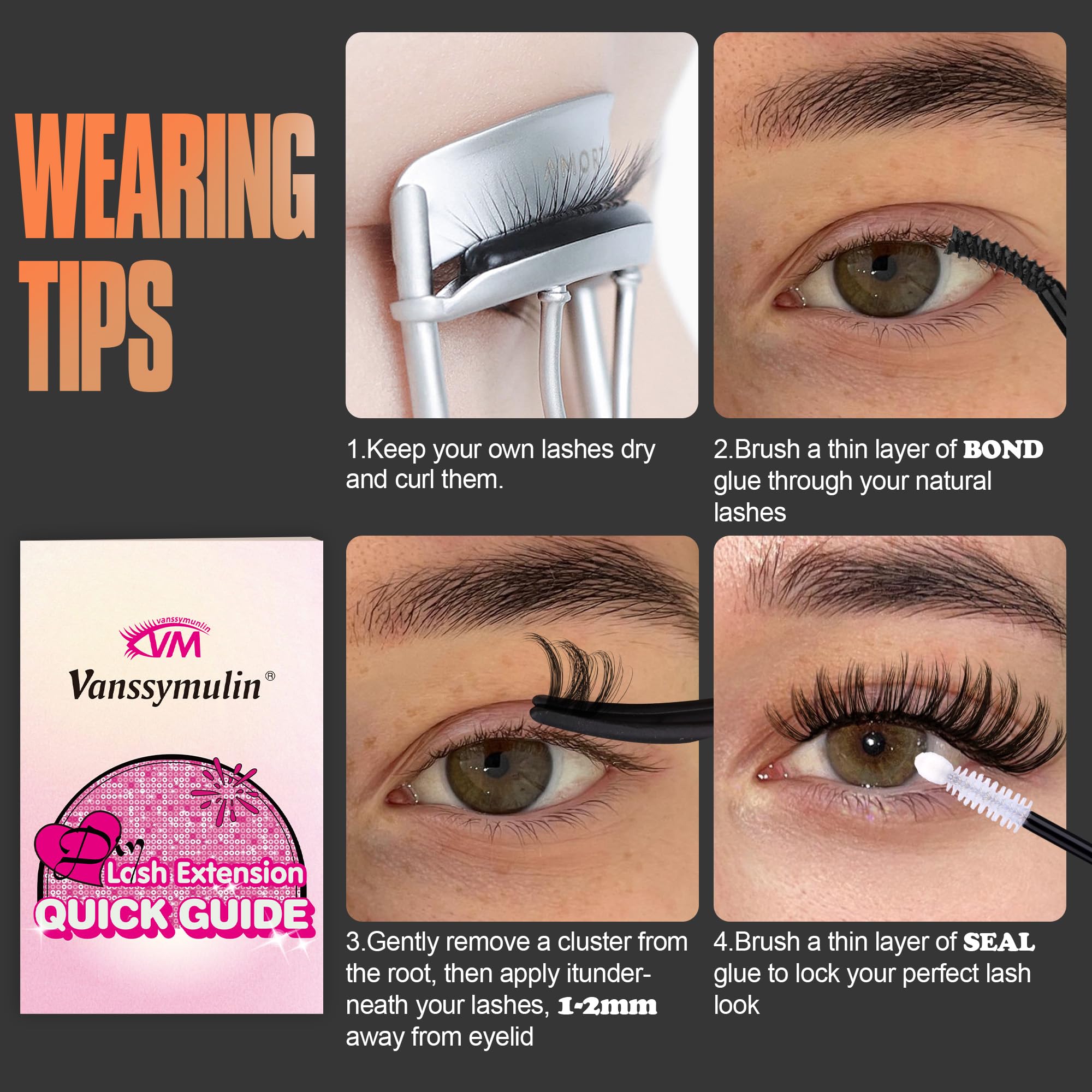 Eyelash Extension Kit Lash Clusters D Curl Lash Extension Kit Fluffy Individual Lashes Kit with Lash Bond and Seal and Applicator Lash Remover for DIY Lash Extension at home (D-10-20MM)