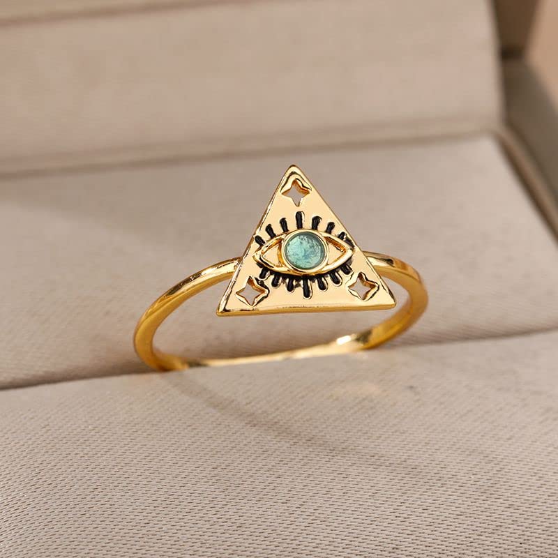 GENSEN Triangle Blue Opal Ring Turkish Evil Eye Finger Rings For Women Minimalist Geometric Birthday Jewelry 2022 - Silver Plated - 7