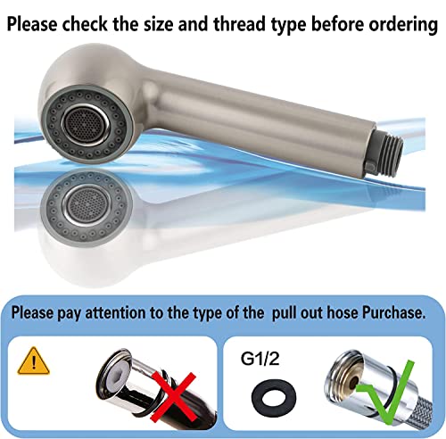 kitchen faucet head replacement,G1/2 or 13/16inch Pull Out Sprayer Head for Kitchen Sink 2-Function Faucet Spray Head Replacement parts Brushed Nickel