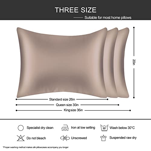 LONGPHEI Silk Satin Pillowcase Cooling Pillow Cases for Hair and Skin Taupe with Eye Mask 2pcs (Taupe, Standard)