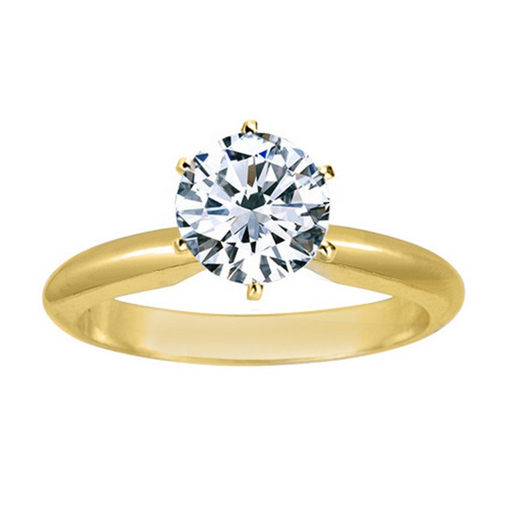 Houston Diamond District - 14K Yellow Gold 1 Carat Lab Grown 6 Prong Solitaire Round Cut IGI CERTIFIED Diamond Engagement Ring (1 Ct,H-I Color VS2-SI1 Clarity), Size: 6