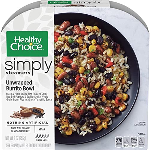 Healthy Choice Simply Organic Vegan Frozen Unwrapped Burrito Bowl - Fire Roasted Corn - Red Bell Peppers - Ready Set Gourmet Donate a Meal Program - 8 Pack (9.25oz Each)