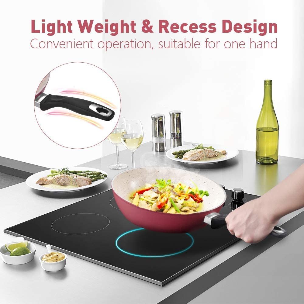 KOCH SYSTEME CS 10 Inch Nonstick Frying Pan, Pink Egg Pan with Lid, Nonstick Omelet Pan Skillet for all Stove Tops Include Induction Cooker, small wok with Heat Resistant Handle, APEO & PFOA-Free,Pink