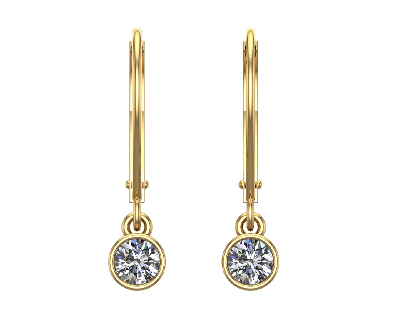 Houston Diamond District 1 Carat 14K Yellow Gold Bezel Set Lever Back Dangle Diamond Earrings Value Collection