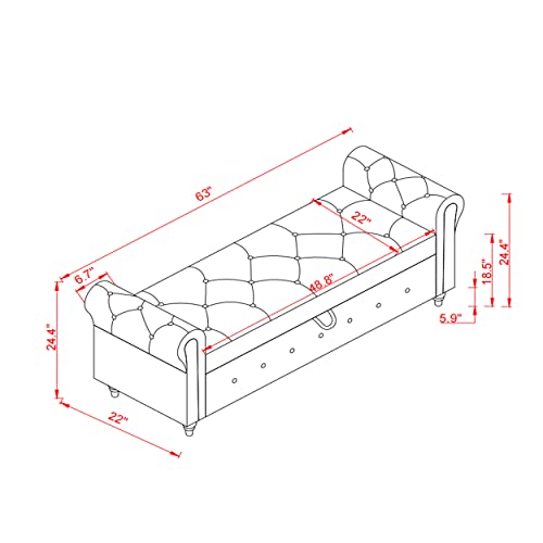 End of Bed Storage Bench Ottoman Linen Fabric Upholstered Button Tufted Padded Footstool Bench&Ottoman with Armsrest and Soild Wood Legs for Home Apartment Entryway Living SpaceDark Grey