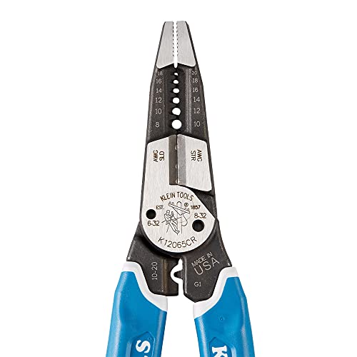 Klein Tools K12065CR Wire Stripper / Cutter / Crimper Tool for Cutting, Stripping, Crimping, Twisting (8-18 AWG solid, 10-20 AWG stranded)