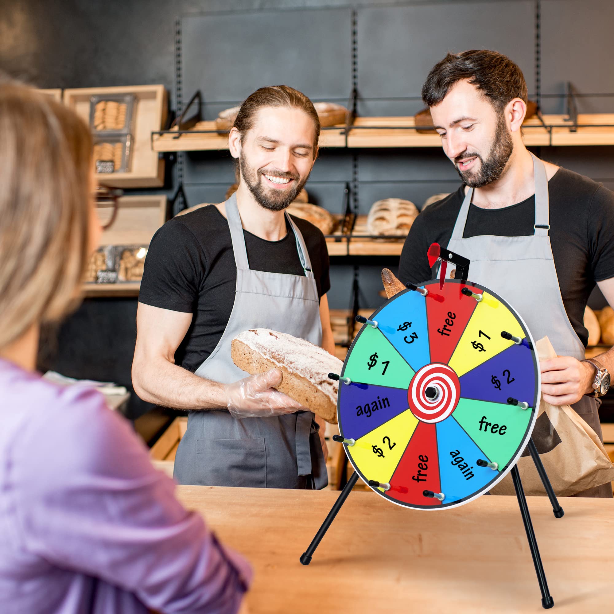 Hokut 12 inch Spinning Prize Wheel, Tripod Base with 10 Color Slots Tabletop Spinner, Roulette Wheel for Carnival, Trade Show, Win Fortune Spin Games