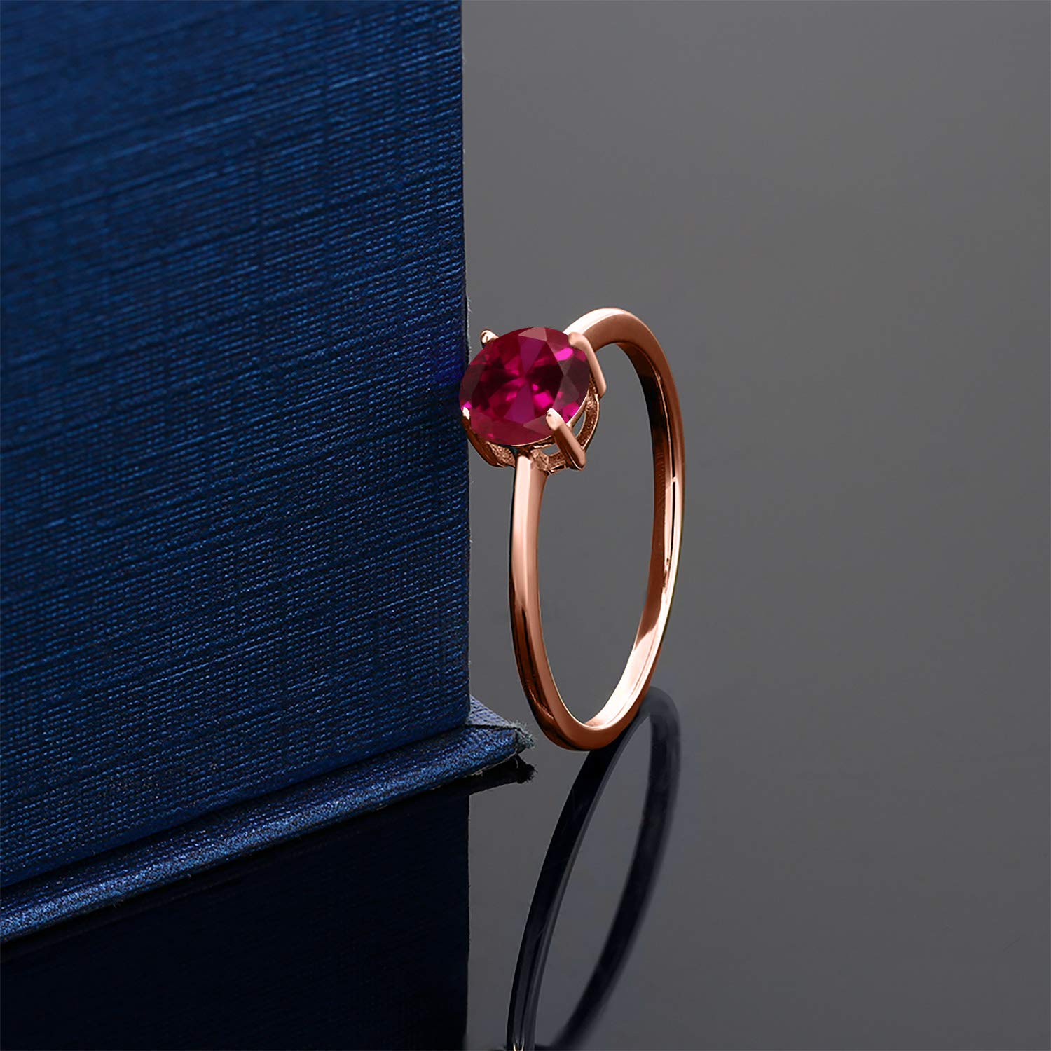 Gem Stone King 10K Rose Gold Red Created Ruby Solitaire Engagement Ring For Women (1.00 Cttw, Round 6MM, Gemstone July Birthstone, Size 6)