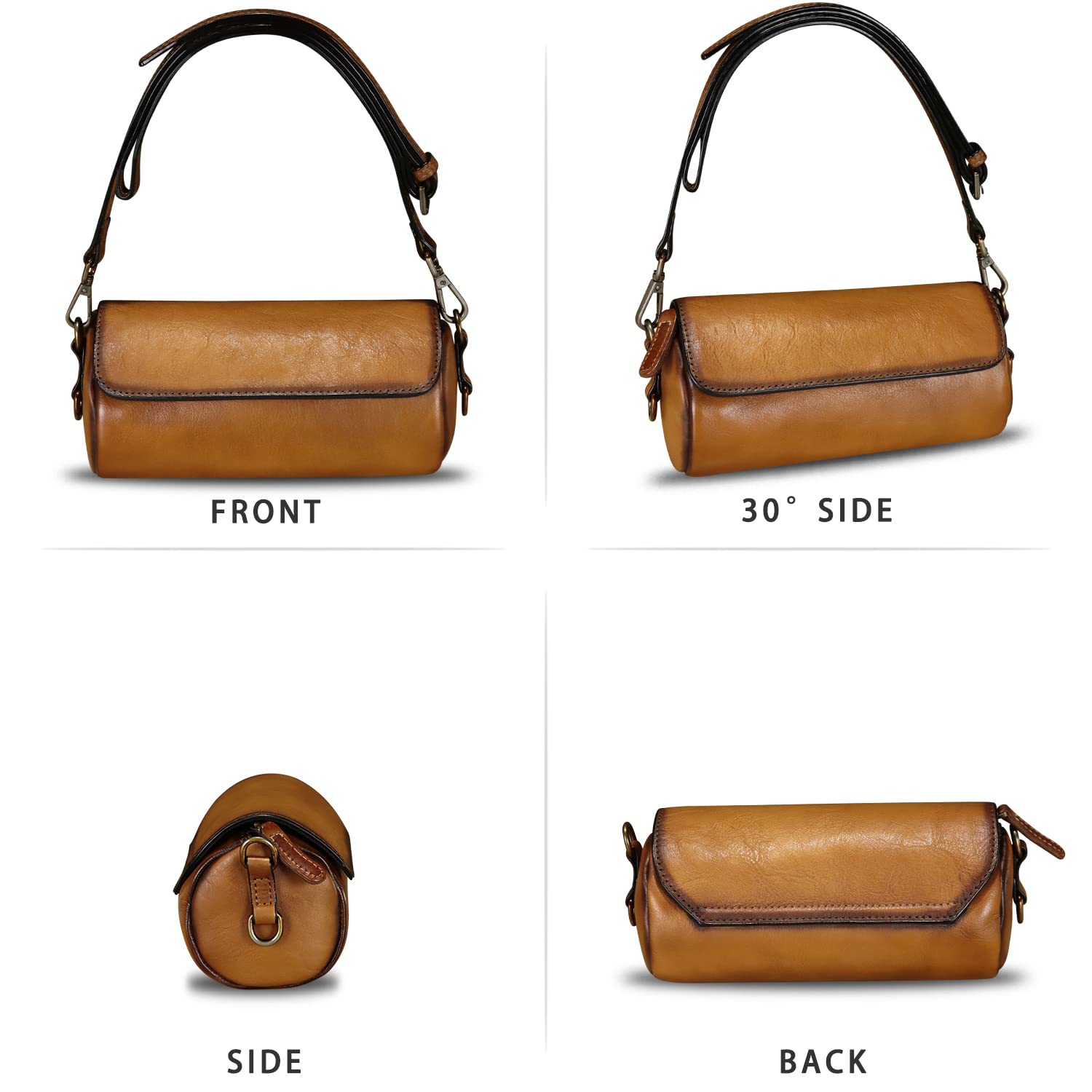Genuine Leather Satchel for Women Vintage Shoulder Purse Handmade Handbag Retro Crossbody Bag (Brown)