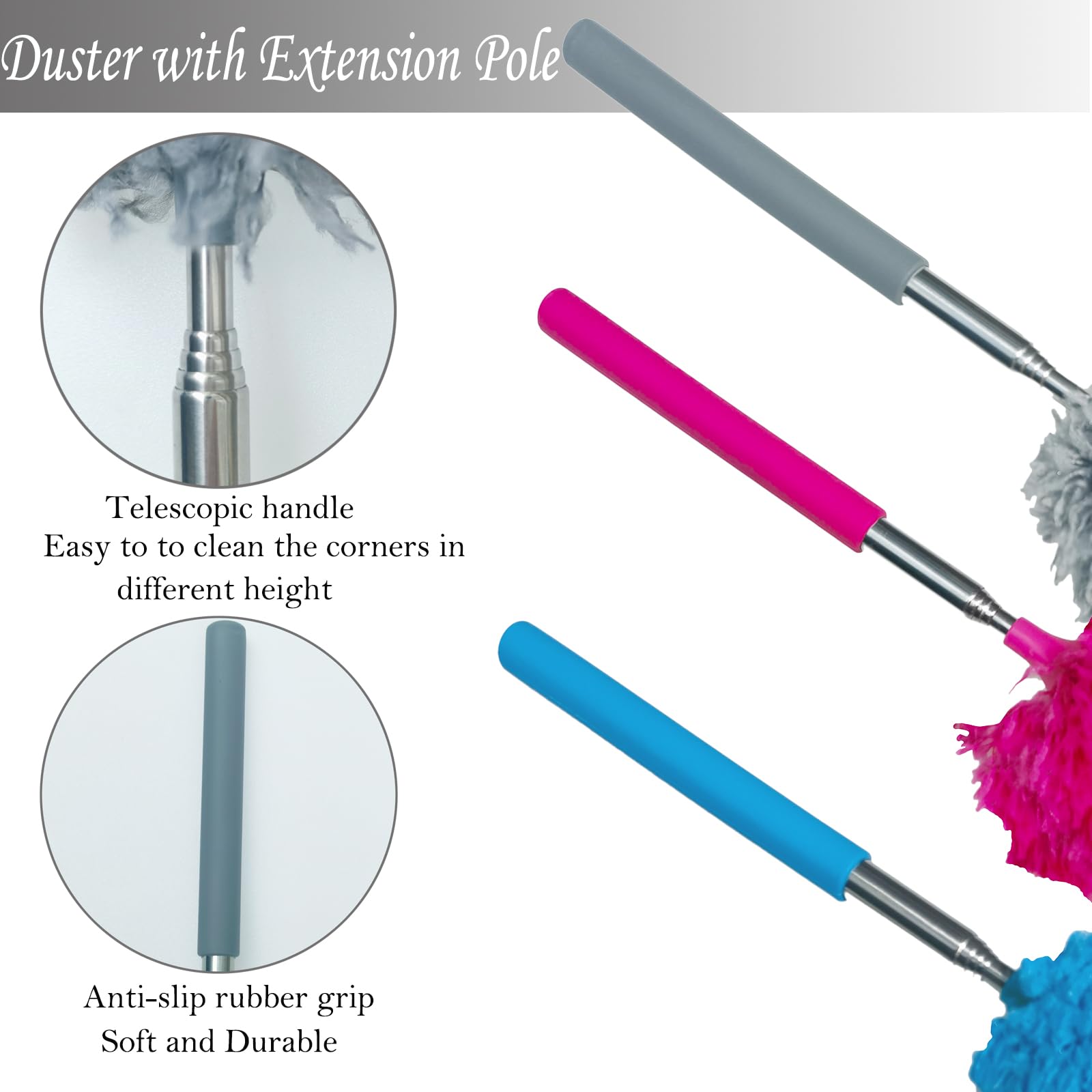 M-jump 3 PCS 15.7 to 35.5 Inch Extendable Telescoping Microfiber Duster Bendable Brush Washable Dusting Brush for Home Office Car
