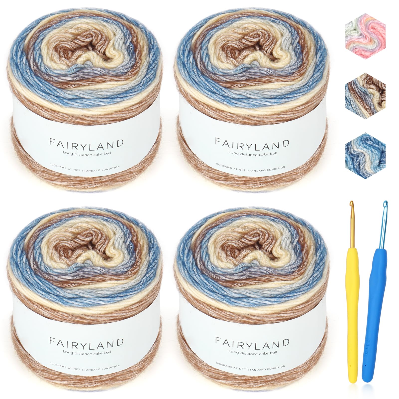 Katech Ombré Flower Yarn for Crocheting Knitting-Gradient Cake Yarn-4x100g 60% Cotton 30% Acrylic 10% Wool-Perfect for Scarves, Shawls, Blankets, and Garments That Stand Out with Style(A)