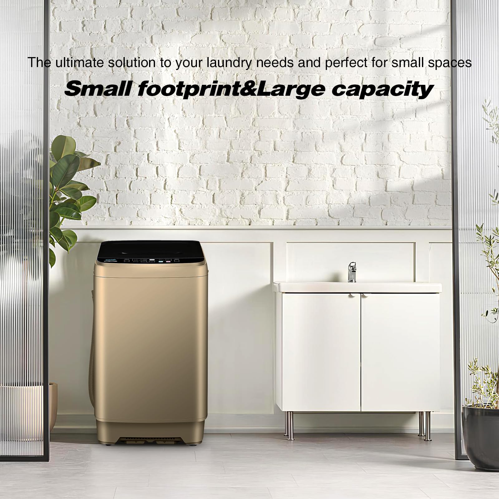 rosmena Portable Washing Machine, 25 LBS Full Automatic Apartment Washer with 10 Programs & 8 Water Levels, Low Noise Clothes Washing Machines with LED Display for Camping, Apartment(Gold)