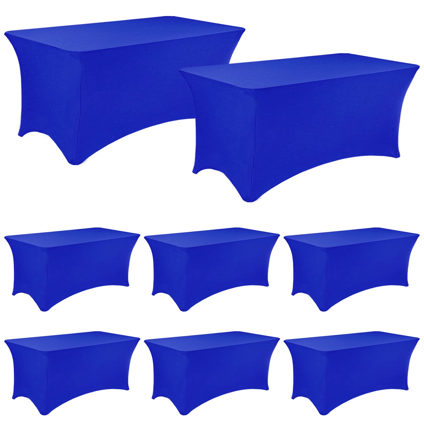 JALANCY 8 Pack 8FT Spandex Table Covers Fitted Rectangle Tablecloth Washable Wrinkle Resistant Stretch Table Cloth for Folding Table Wedding Party Birthday Banquet Bar Events (Royal Blue