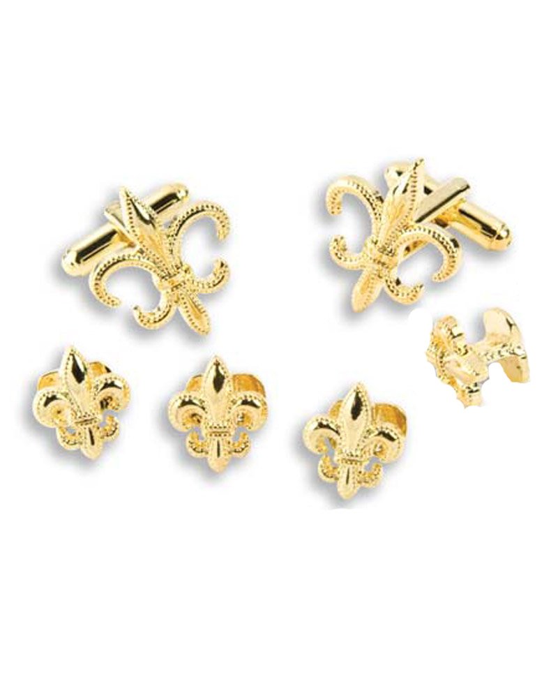 EZ Tuxedo Gold Fleur de Lis Cufflinks and Studs