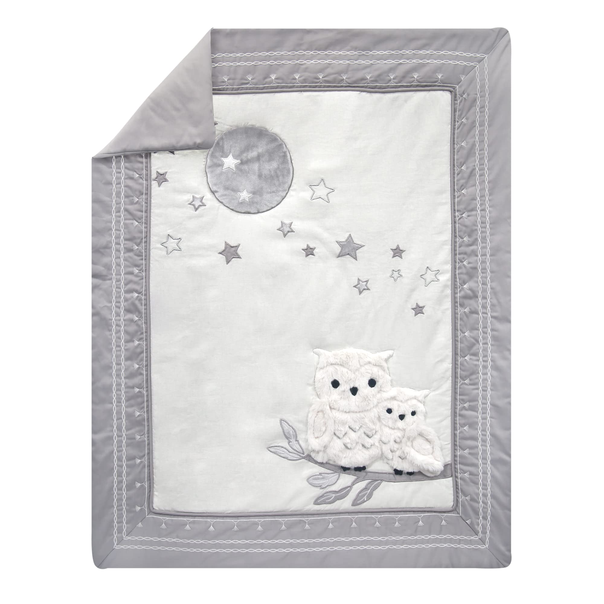 Lambs & Ivy Luna 6-Piece Gray/White Owl Nursery Baby Crib Bedding Set w/Mobile