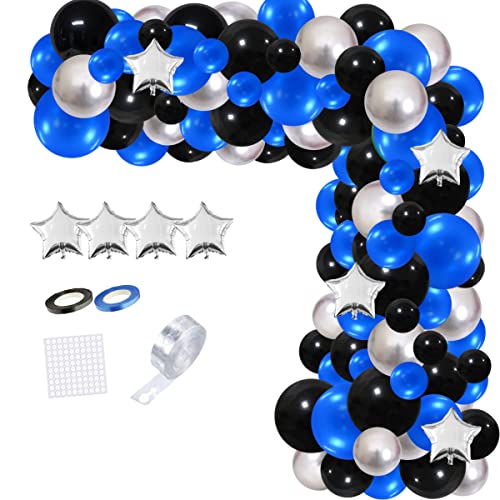 Royal Blue , Metallic Silver, Black Balloons 12" 10" - 118PCS Blue and Black Metallic Silver Balloon Arch Garland Video Gaming Party for Graduation Retirement New Year 30th 40th 50th Birthday Party Decorations for Boy Men