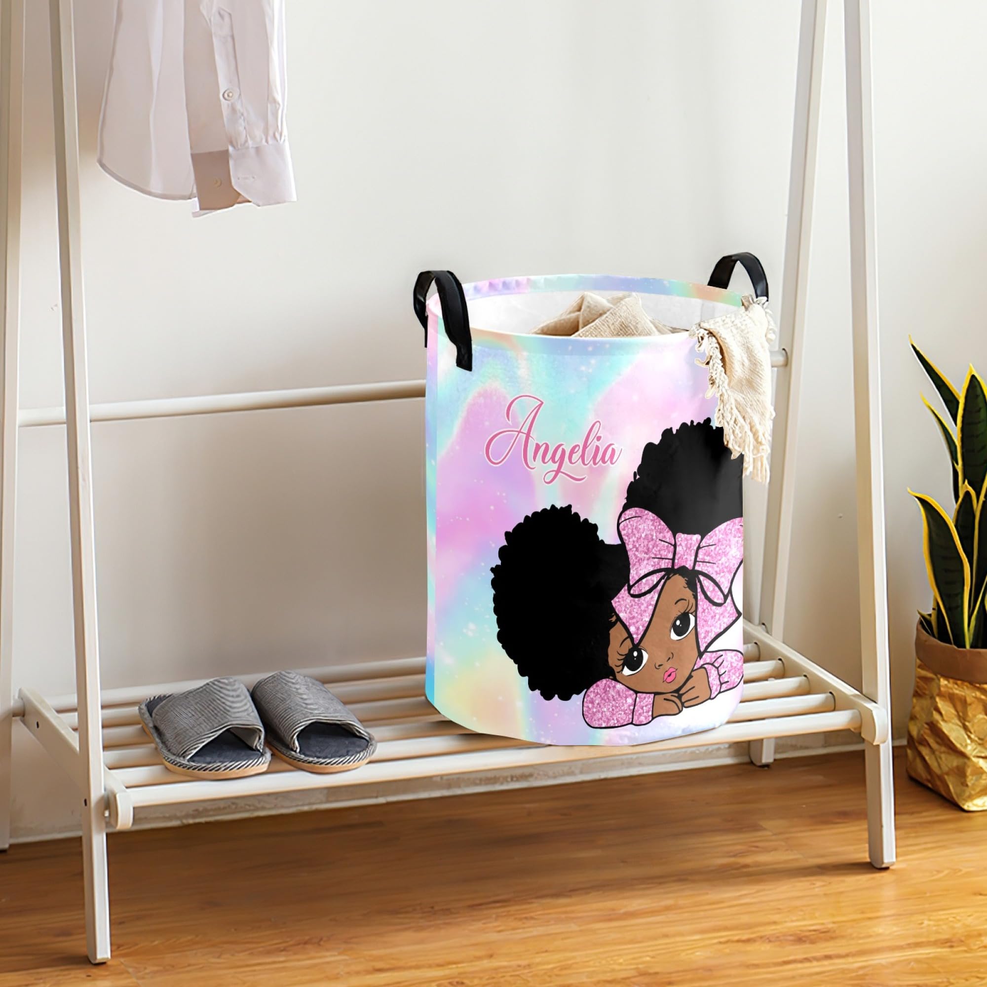 Generic Waterproof Laundry Hamper for Girls Kids Baby, Cute Pink Laundry Basket with Handle, Custom Nursery Hamper with Name