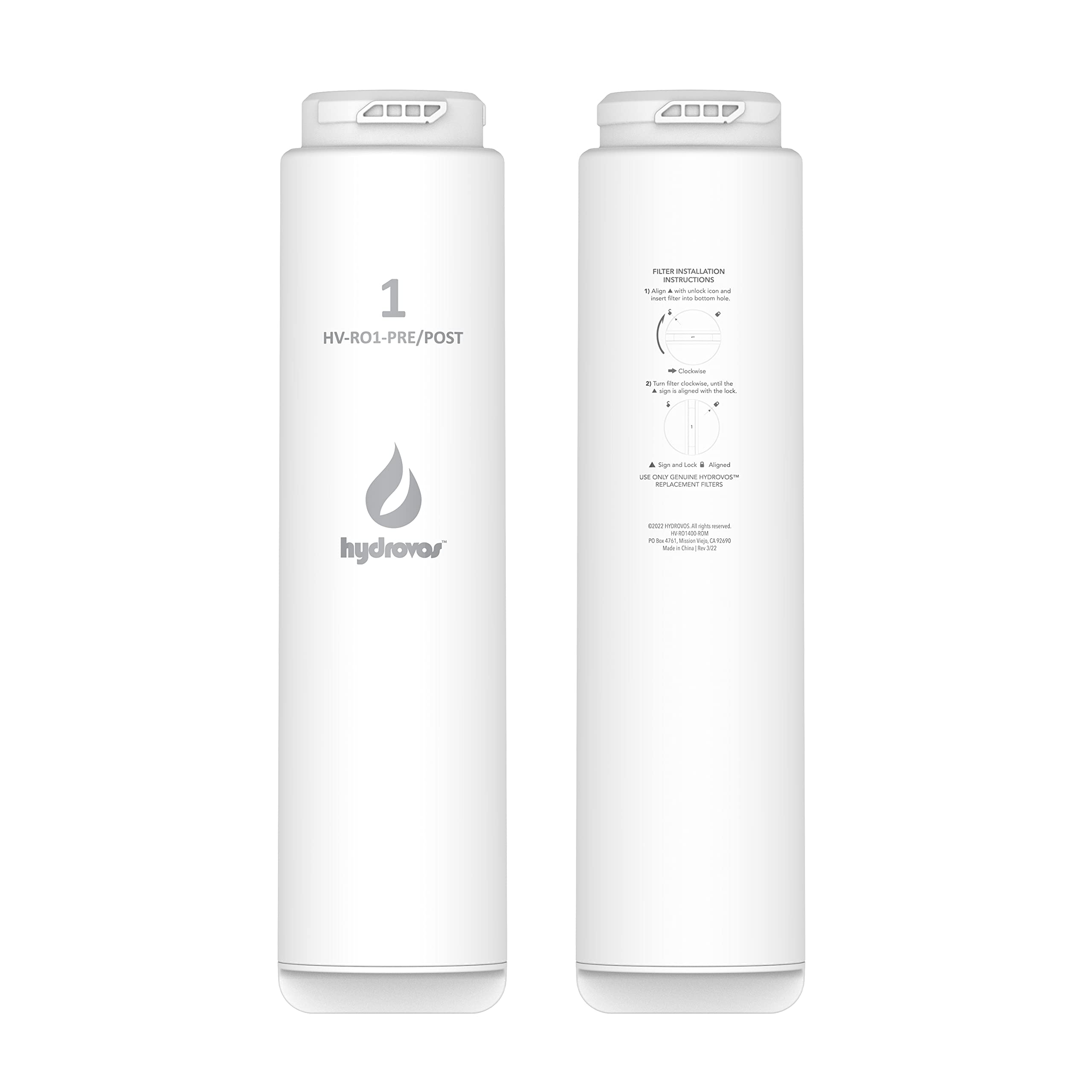 HYDROVOS HV-RO1-PRE/POST Filter, Replacement Cartridge #1 for HV-RO1400-OD and HV-RO1600-OD Tankless Reverse Osmosis System, Easy DIY Filter Changes