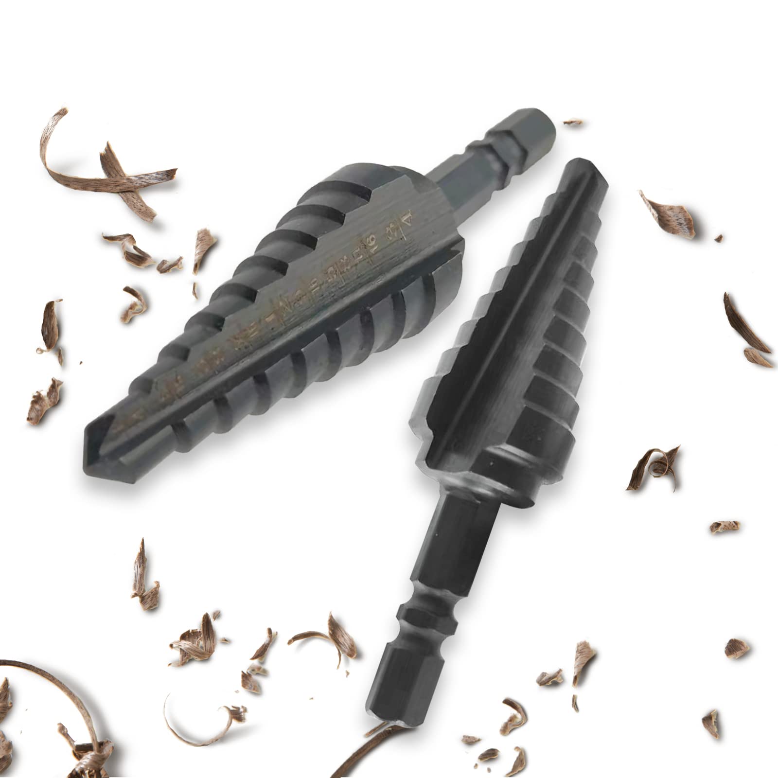 Jifeijidian Quick Change Step Drill Bit Double Fluted M2 High Speed Steel Drill Bits for Hole Drilling in Stainless Steel Aluminum Wood (1/4", 5/16", 3/8", 7/16", 1/2", 9/16", 5/8", 11/16", 3/4")
