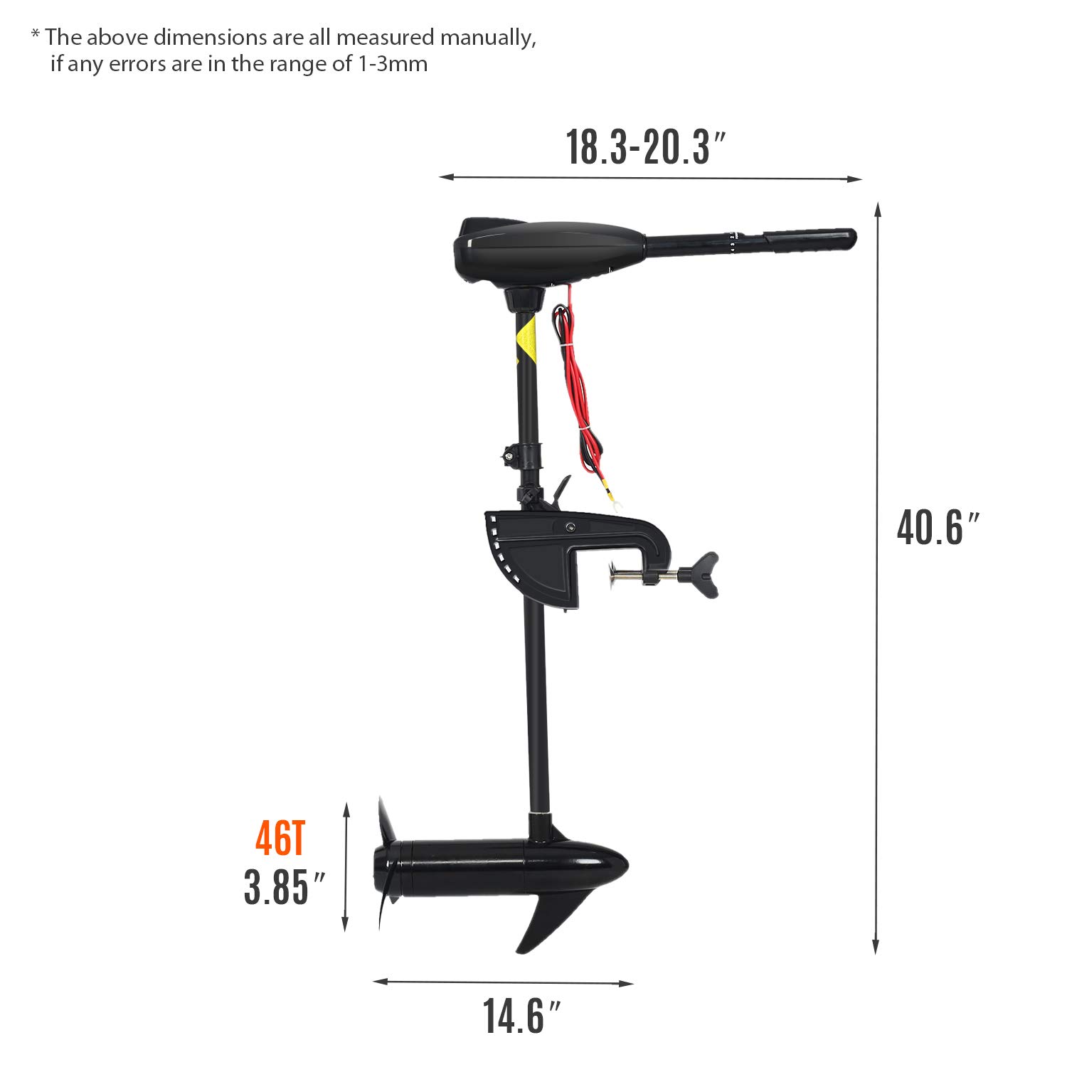 FULLWATT Trolling Motor 46/55 LBS Thrust Transom Mounted 8 Speed with Adjustable Handle for Fishing Boats Freshwater and Saltwater Use (46 LBS)
