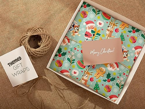 Peri Foi Happy Birthday Wrapping Paper Sheets - Blue Dog Cartoon Character Theme Designs for Boy Girl Kids Christmas, Birthday, Daisy Patterns Gift Present Wrapper - 20 x29 Inch x12