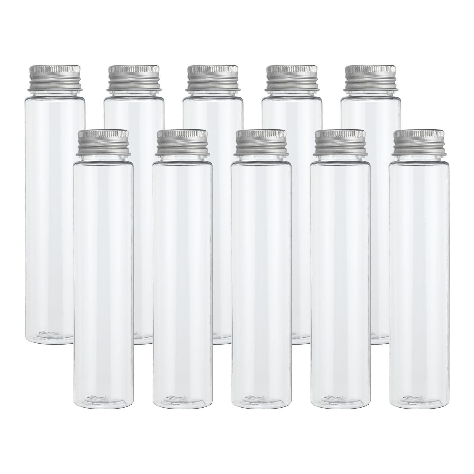 PATIKIL 110ml Test Tubes, 60pcs 5.91x1.34" Plastic Clear Flat Bottom Test Tube Containers with Caps for Bead Party Candy Bath Salt Storage Scientific Experiment Plant Propagation, Silver