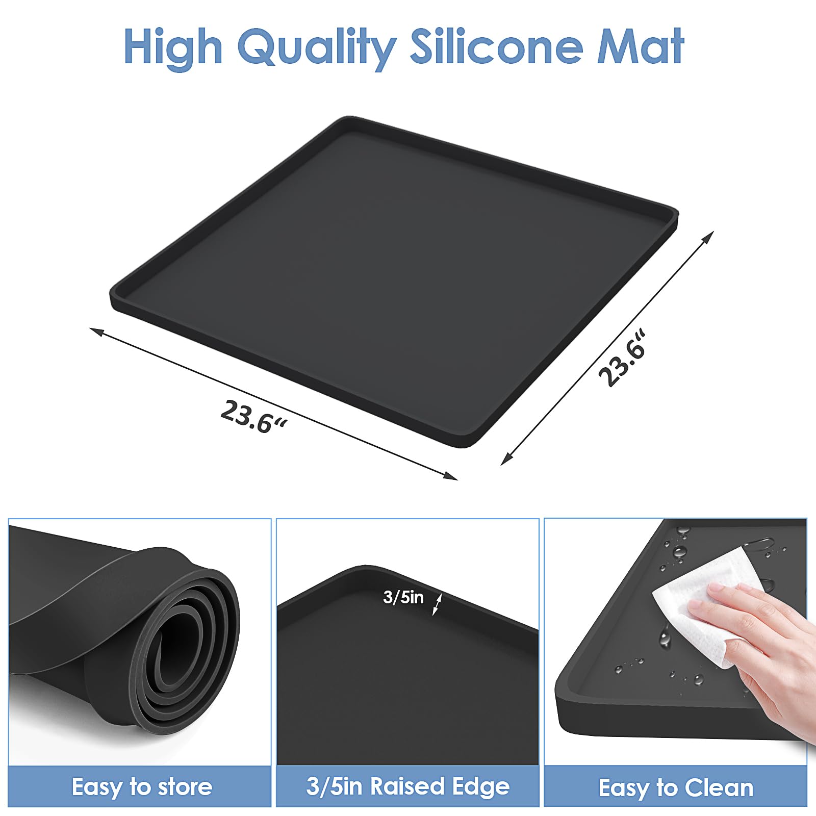 Mini Fridge Stand with Silicone Mat, Universal Stand Base Adjustable Refrigerator Stand with 4 Sturdy Feet, 24''x 24'' Mini Fridge Drip Pan Protect From Appliance Leaks for Fridge, Washer, Dryer