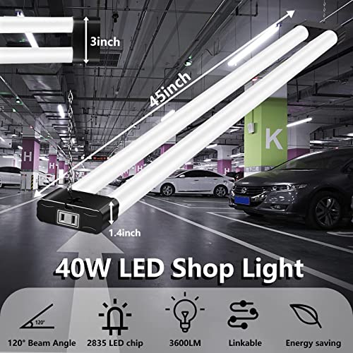 Royana LED Shop Light Linkable, 4FT 40W LED Ceiling Lights for Garage Utility Light Fixture 6500k/3000K/4000K LED Workbench Light W/Plug Hanging, Black - ETL- 4 Pack