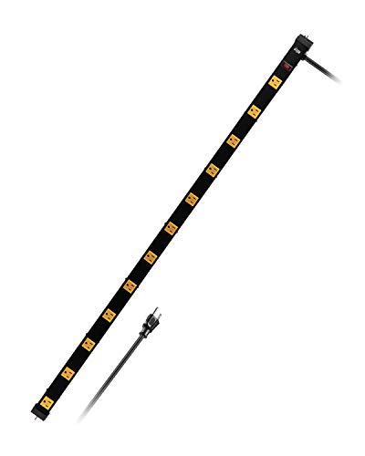 KMC 12 Outlet Heavy Duty Workshop Metal Power Strip with 3-Foot Long Extension Cord with Circuit Breaker, for Workshop and Industrial use, ETL Certified,Black