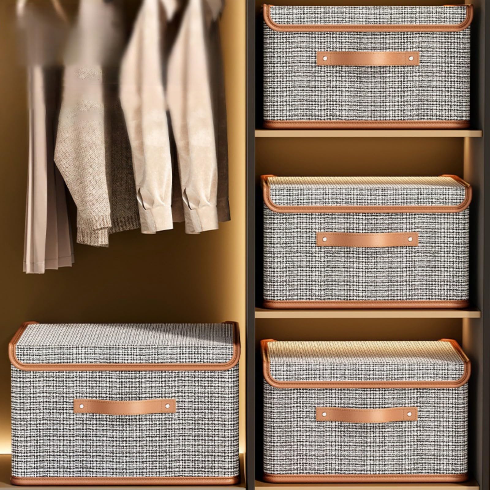 MALOKI Large Storage Bins with Lids Fabric Cotton Linen Collapsible Basket Decorative Storage Boxes Organizer Containers Baskets Cube with Handles Divider for Organizing Home Bedroom Closet Office