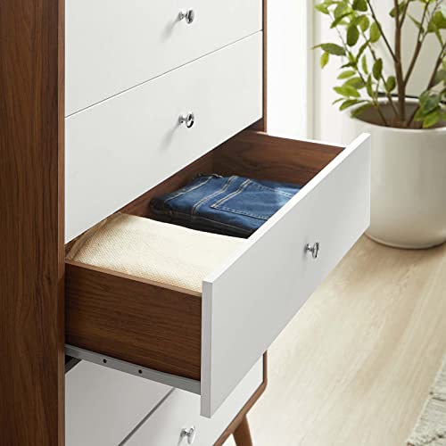 Modway Transmit Mid-Century Modern Wood Walnut White, 5-Drawer Chest
