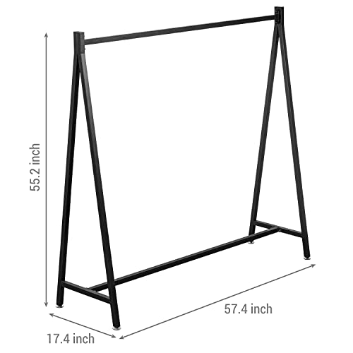 MyGift 57 Inch Large Modern Black Heavy Duty Metal Wardrobe Clothing Rack, A-Frame Commercial Grade Freestanding Garment Hanger for Bedroom Closet or Retail Display Stand