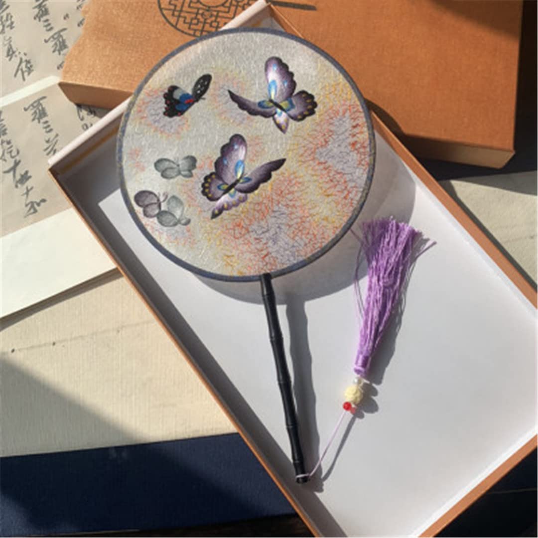 Handmade Silk Finished Suzhou Embroidery Round Fan Double-Sided Embroidery Landscape Series