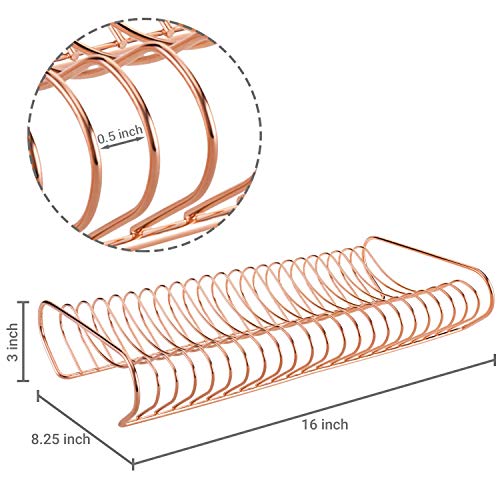MyGift Rose Gold-Tone Metal Dinner Plate Storage Rack Organizer and Drying Rack, Holds up to 21 Dinner, Salad, and Dessert Round Plates - Made in Taiwan