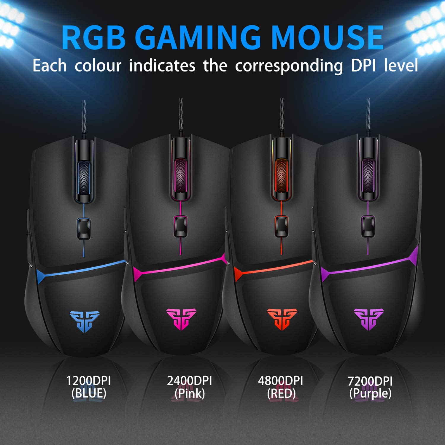 FANTECH Wired Gaming Mouse Lightweight-8000 DPI Optical Computer Mouse,4 RGB Backlit Modes, 6 programmable Buttons,Ergonomic Gamer Laptop PC Mice (Black)