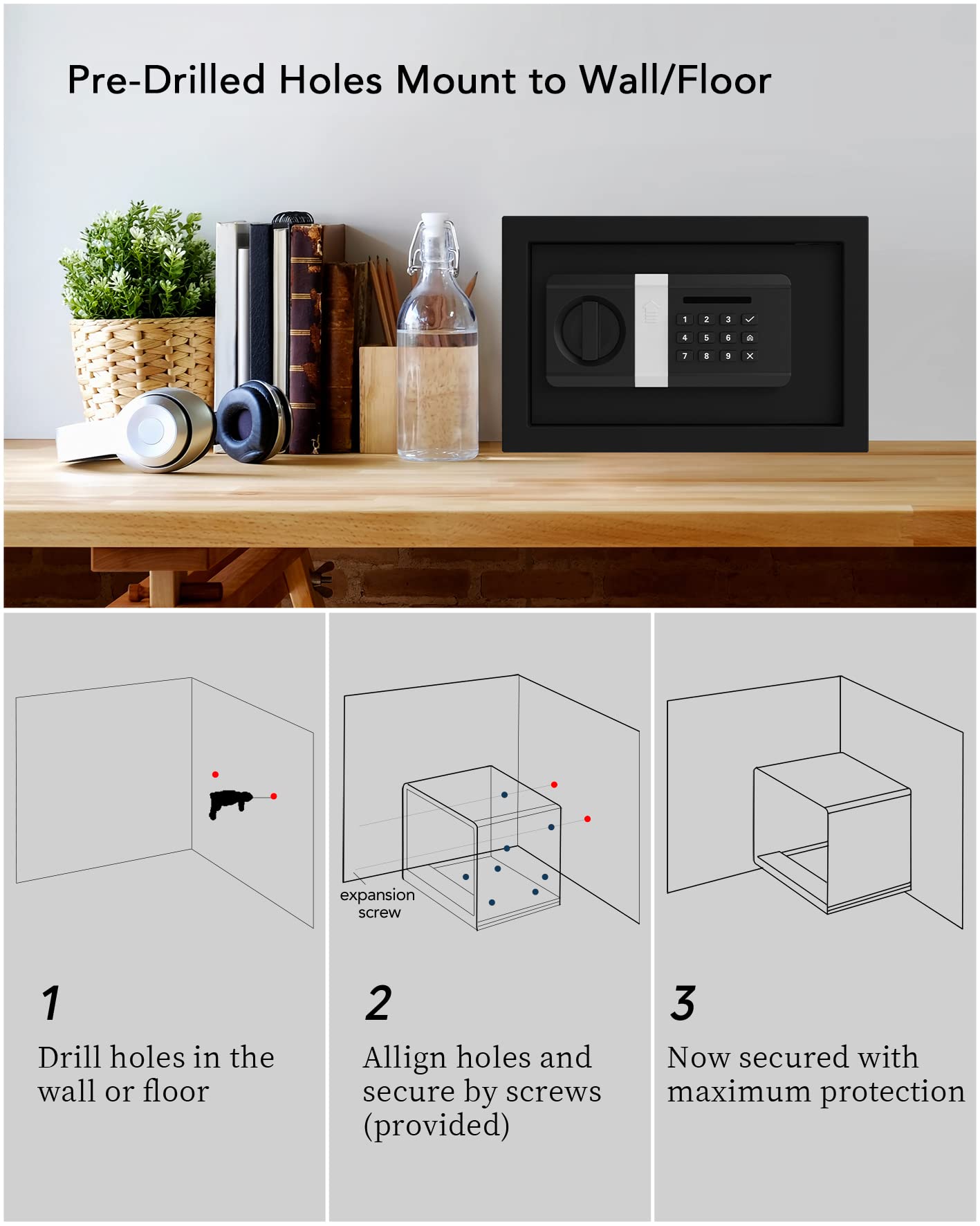 FORFEND Smart Home Safe | App Control/Alert WiFi Safe Box | Kidnap Alarm, Tamper Detection, False Attempt Alarm | Alexa/Google Home | Predrilled Wall Mount | Money Safe for Cash Jewelry Handgun Safe
