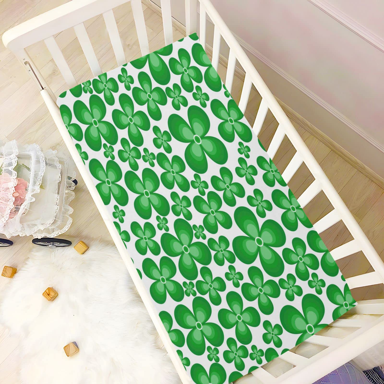 Kigai Shamrock Stretchy Fitted Crib Sheets Soft and Breathable Portable Crib Mattress Topper for Boys and Girls 28x52 in