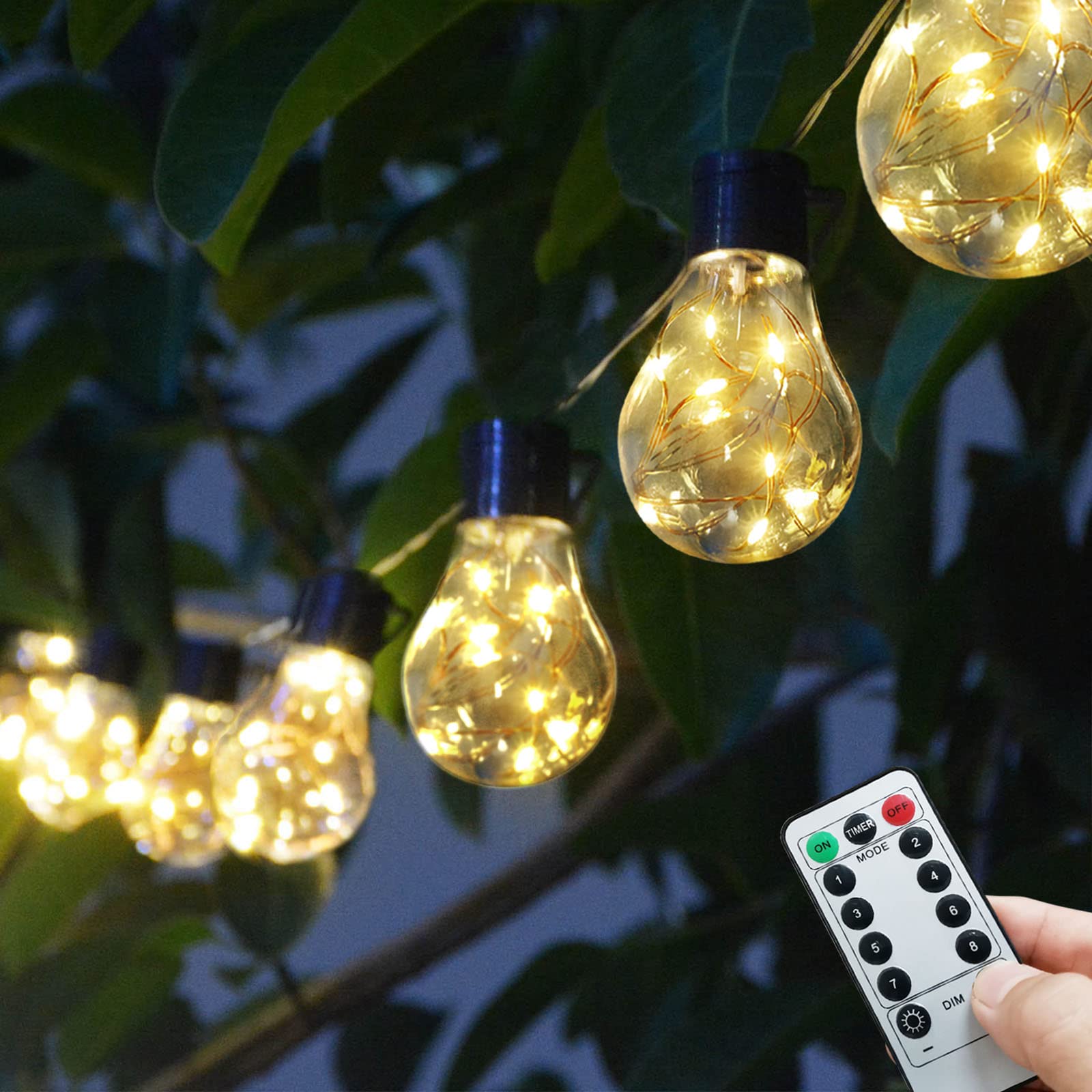 Janchs 14ft Battery Operated 20 Hanging Bulb 100 LED String Lights, Vintage Commercial Battery Outdoor Lights for Indoor Outdoor Decorations Home, Bedroom, Patio, Balcony, Christmas Party (8 Modes)