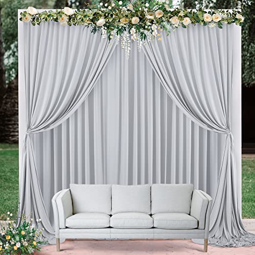 NSSONBEN Wrinkle Free 30ft×10ft Silver Grey Backdrop Curtain for Party Wedding 6 Panels 5ft×10ft Silver Grey Polyester Curtain for Backdrop Drapes Deco Birthday Baptism Photography Home