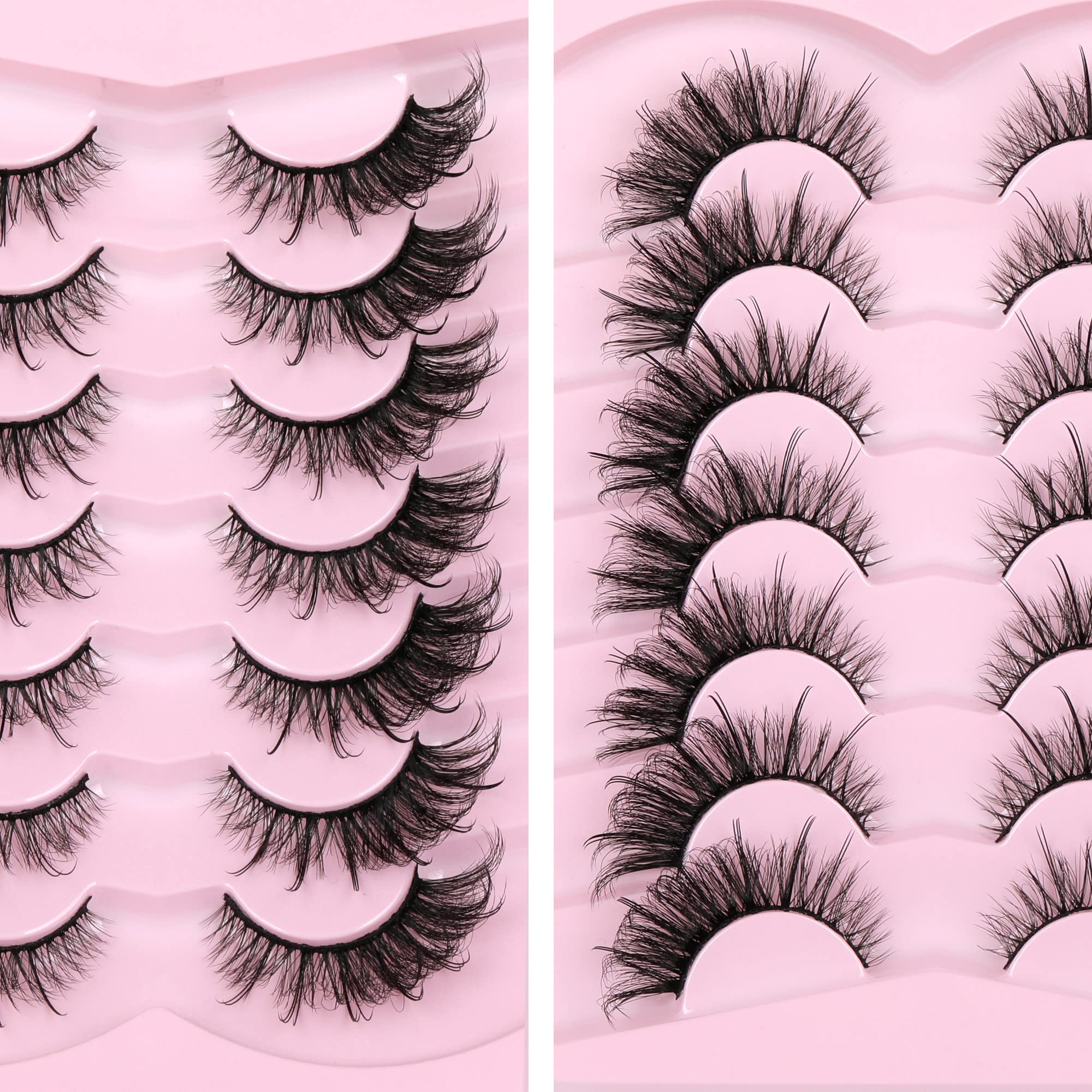 Lanflower False Lashes Fox Eye Eyelashes 8D Curl Fluffy Fairy Strip Lashes Dramatic Full Volume Faux Mink Lashes 7 Pairs